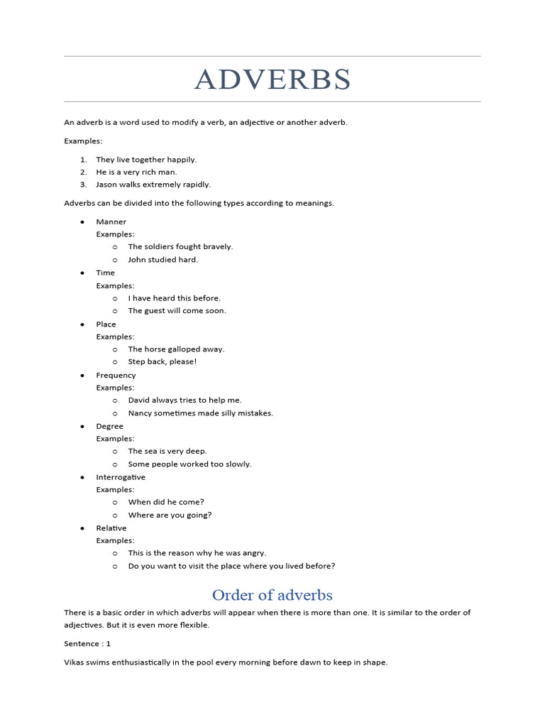 Adverbs | PDF | Adverb | Language Families