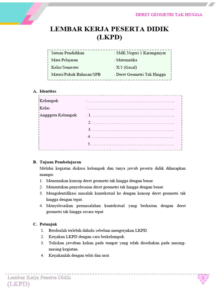 LKPD Deret Geometri Tak Hingga | PDF