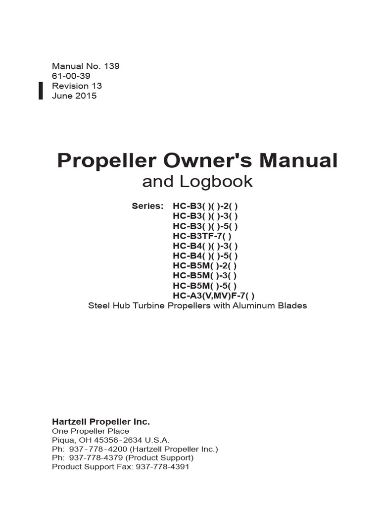 Manual Propeller Hartzell 139 | PDF | Business | Technology & Engineering