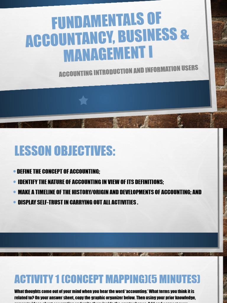 Lesson 1 Fundamentals of Accountancy, Business & Management I | PDF ...