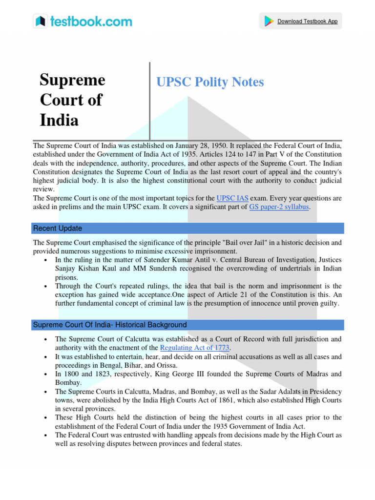 Notes On Supreme Court | PDF | Supreme Court Of The United States ...