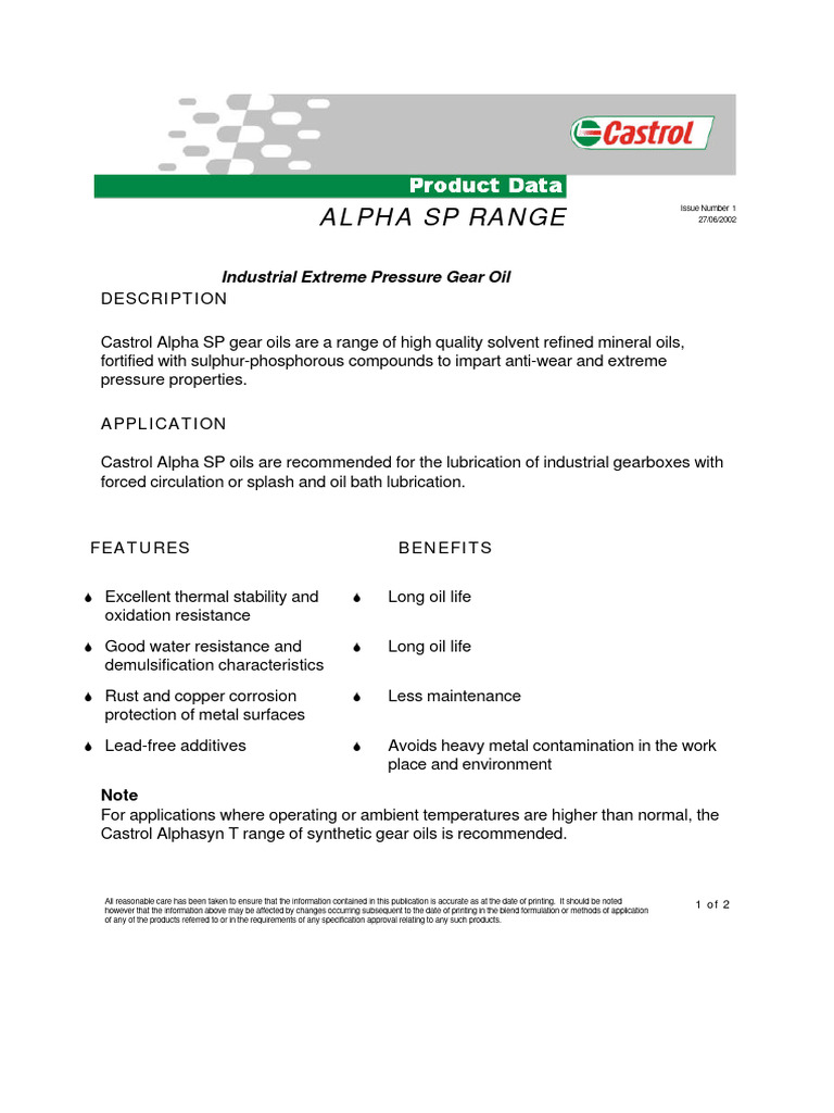 Alpha SP Range | PDF | Lubricant | Viscosity