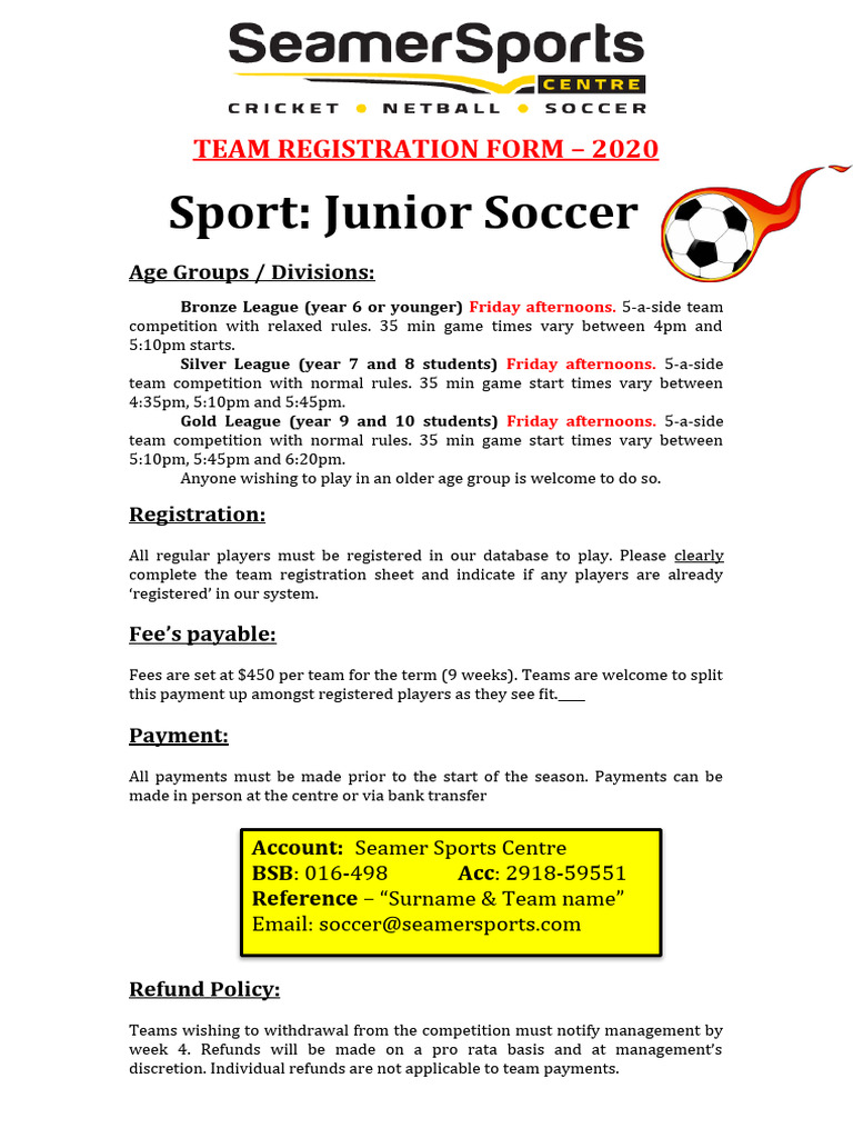2020 Team Soccer Registration Form | PDF | Payments