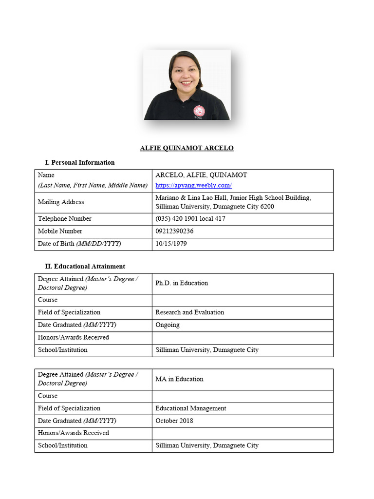 Ched Modifed Curriculum Vitae - Arcelo | PDF Ched Modifed Curriculum Vitae - Arcelo | PDF