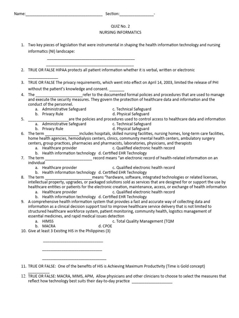 Nursing Informatics Quiz 2 Guide | PDF | Health Informatics ...