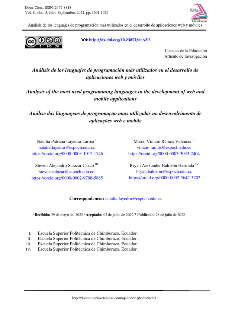 Análisis de Los Lenguajes de Programación Más Utilizados en El Desarrollo de Aplicaciones Web y ...