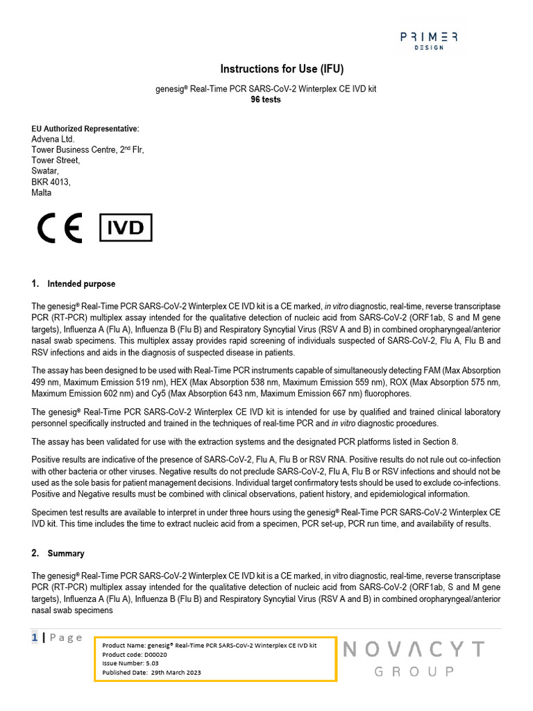 Genesig Real Time PCR Sars Cov 2 Winterplex Assay Ce Ivd Ifu Issue 5 03 ...