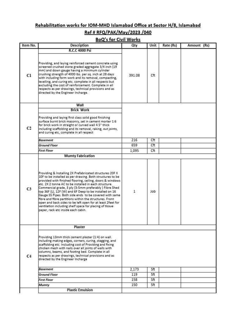 Boq May 23 040 Rehabilitation Works Civil Elec Fire Eng Hvac | PDF | Ac ...