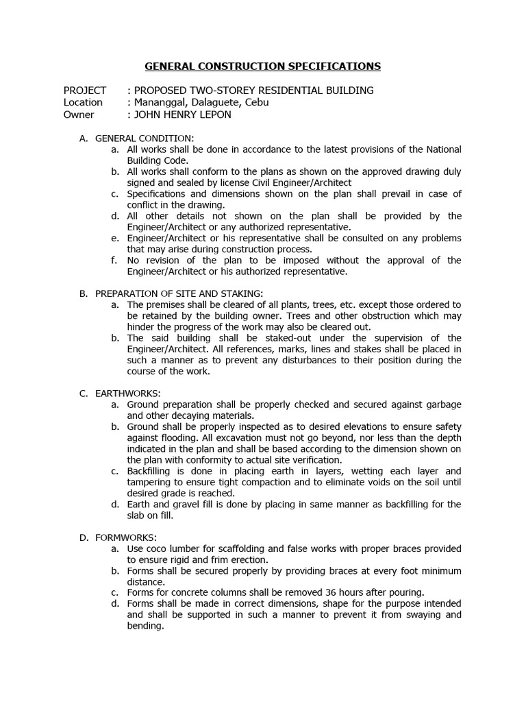 GENERAL CONSTRUCTION SPECIFICATIONS For BUILDING | PDF