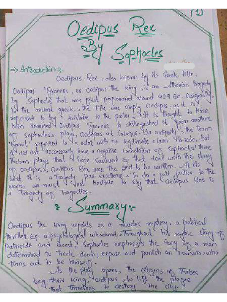 Oedipus Rex Summary and Analysis | PDF