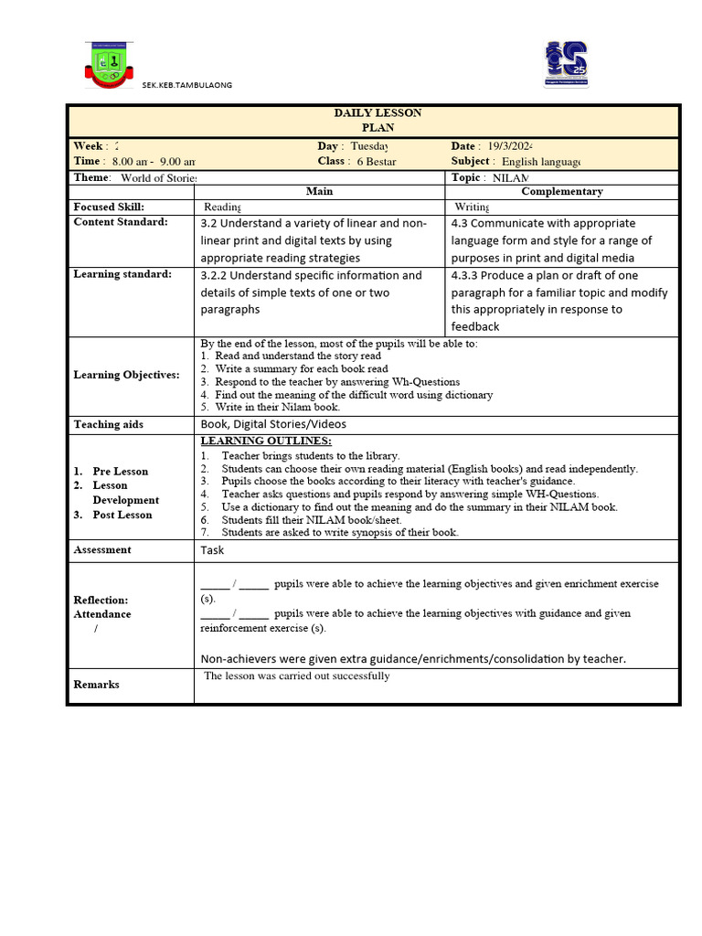Nilam Lesson Plan Level 2 2024 | PDF | Teachers | Books