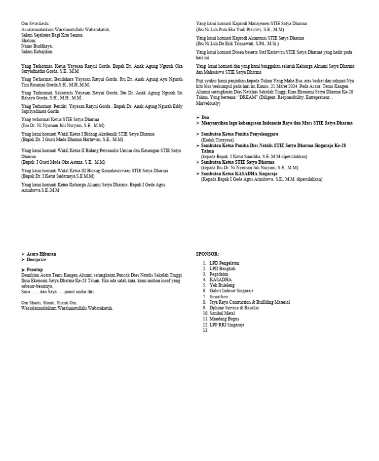 Teks MC Temu Kangen | PDF