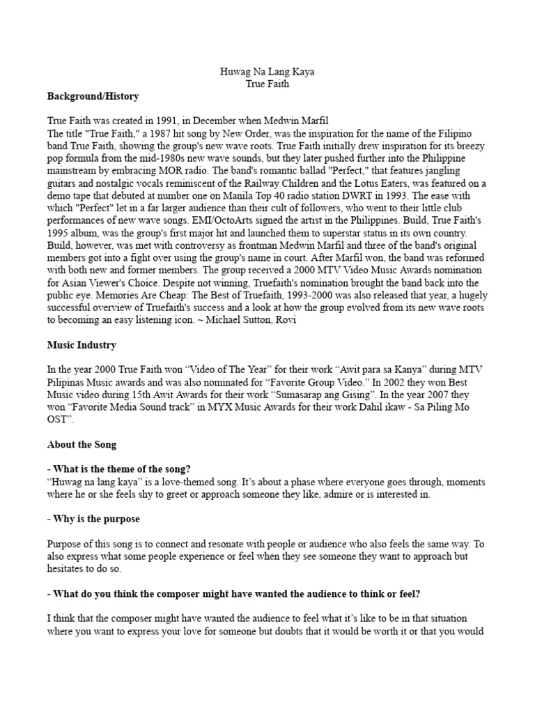 Mapeh Project - Song Interpretation | PDF | Performing Arts | Entertainment