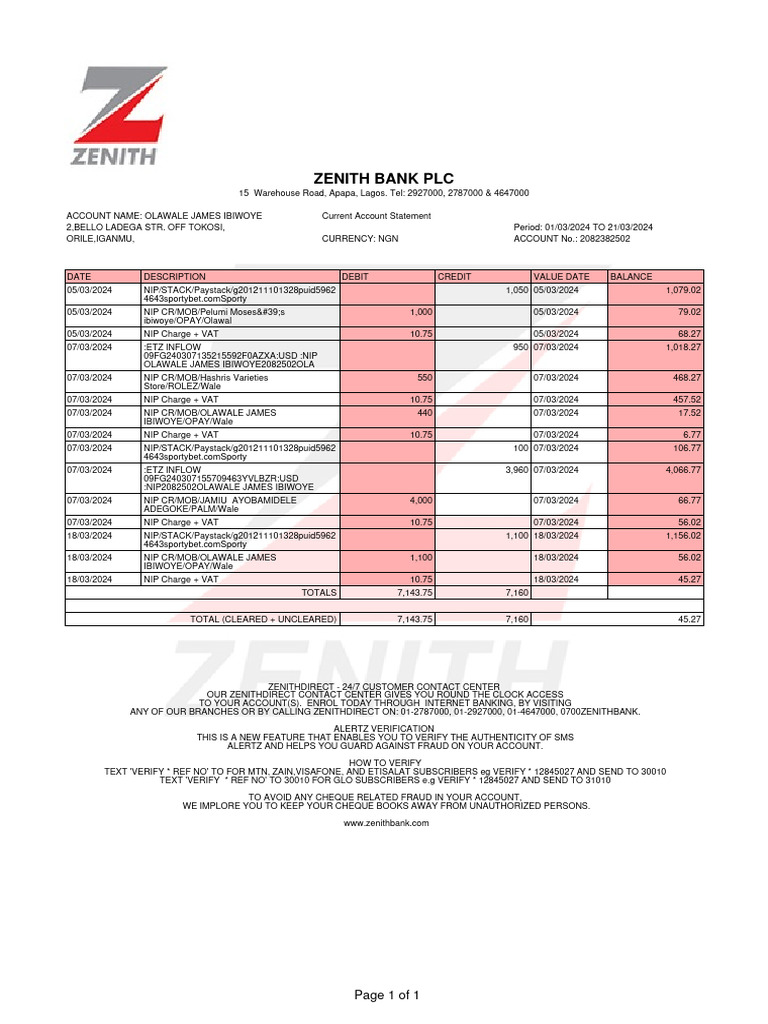 Current Account Statement | PDF | Personal Finance | Financial Services