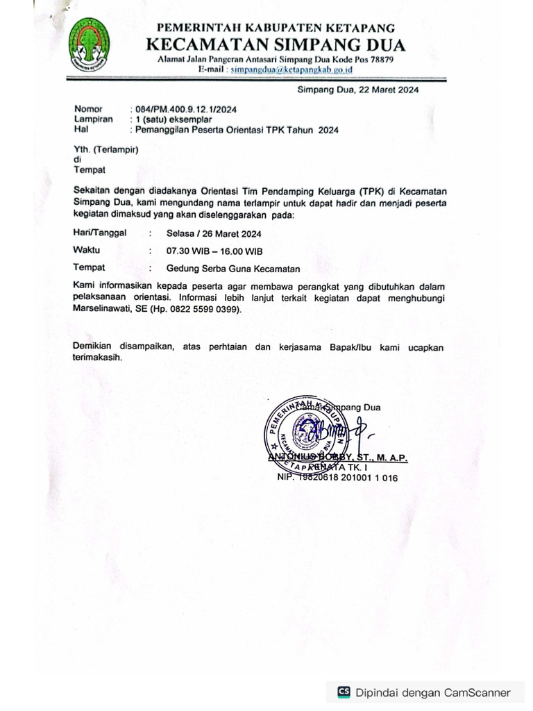 Undangan Orientasi TPK Tahun 2024 | PDF