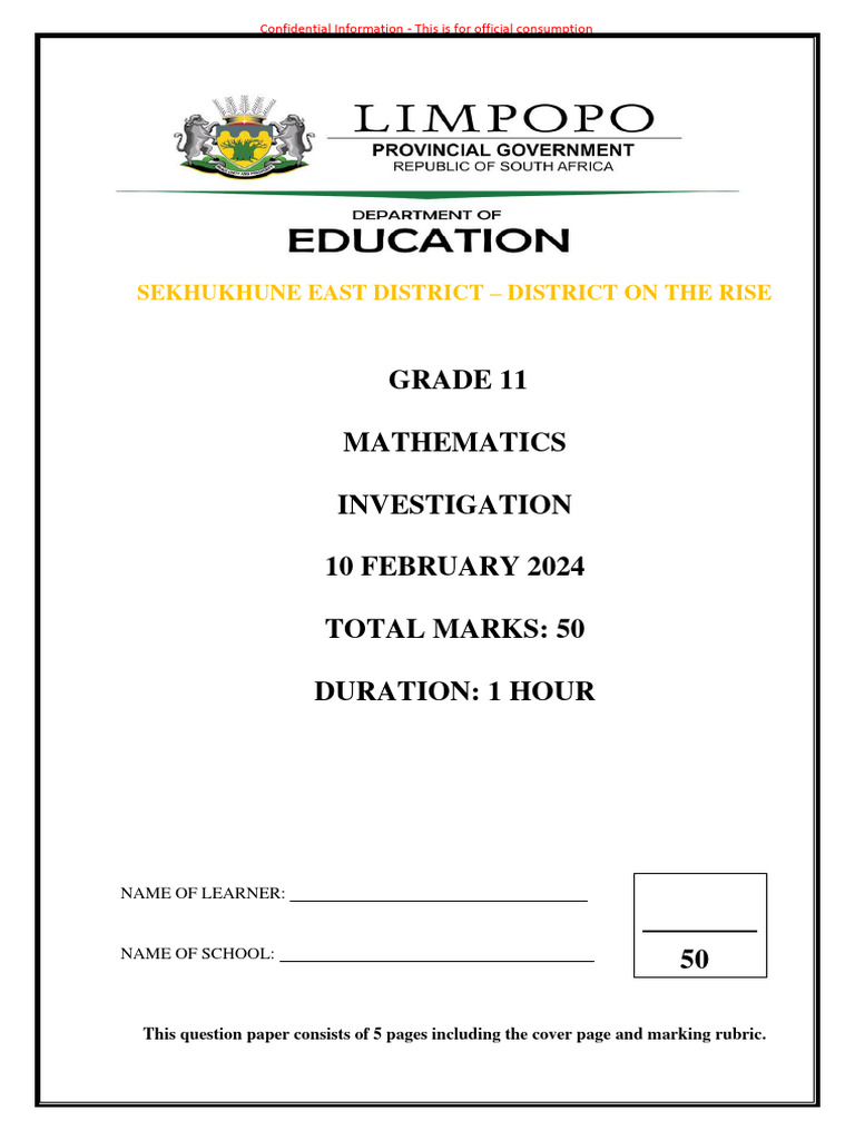 Math GR 11 Investigation 12 Feb 2024 | PDF