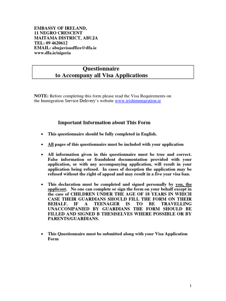 NEW IRELAND Questionnaire 2022 | PDF | Travel Visa | Government And ...