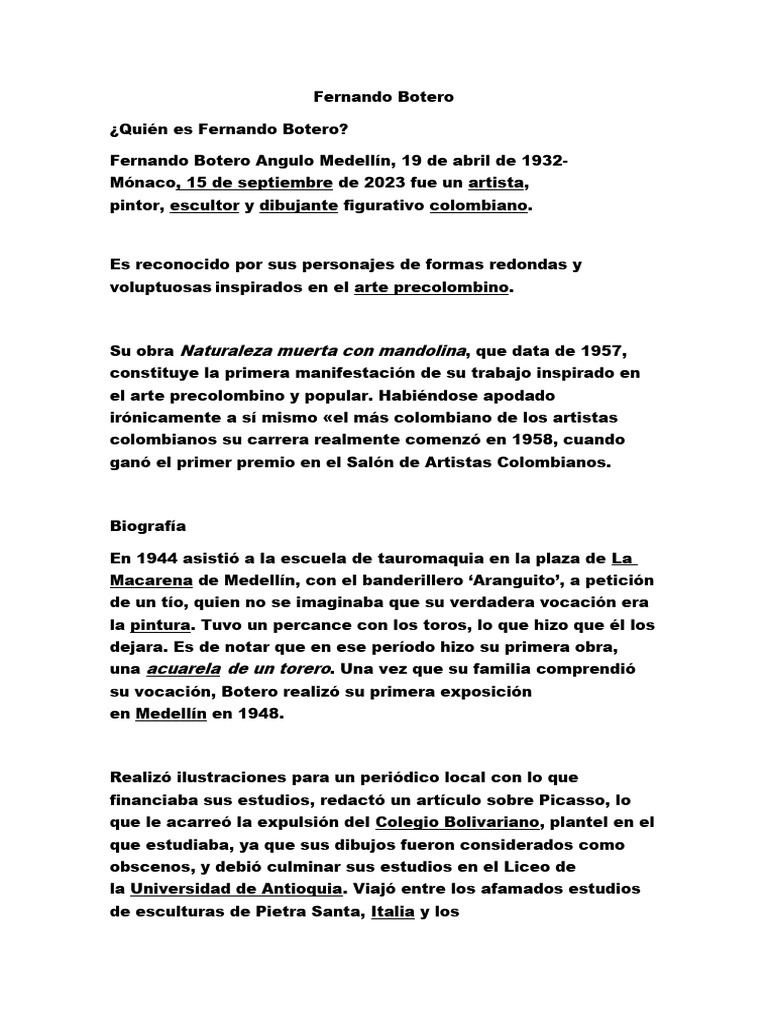 Fernando Botero: Arte y Biografía | PDF | Arte
