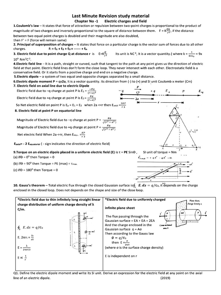 Last Minute Revision - Class 12 Physics | PDF