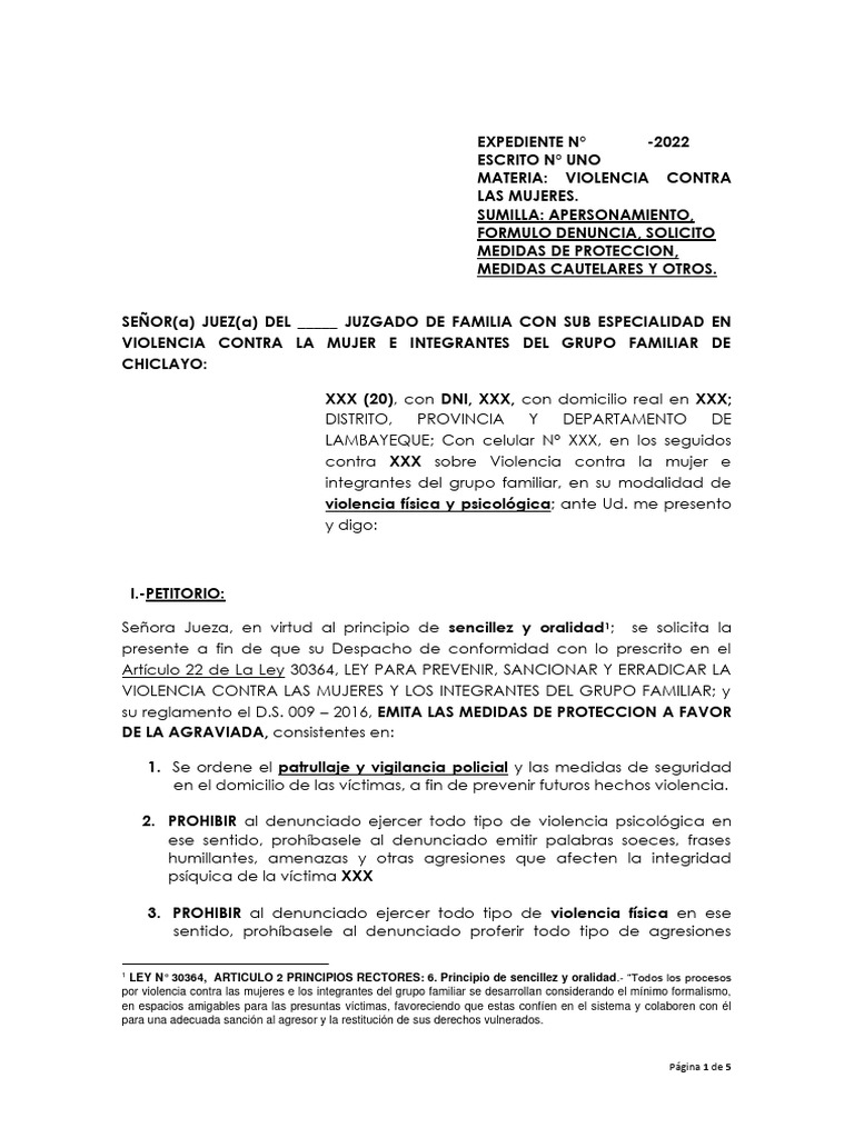 MODELO DE SOLICITUD DE MEDIDAS DE PROTECCION | PDF | La violencia ...