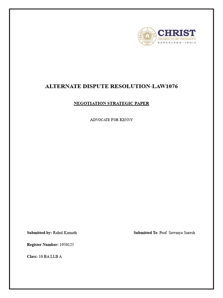 ADR Negotiation Strategy Paper | PDF | Partnership | Negotiation