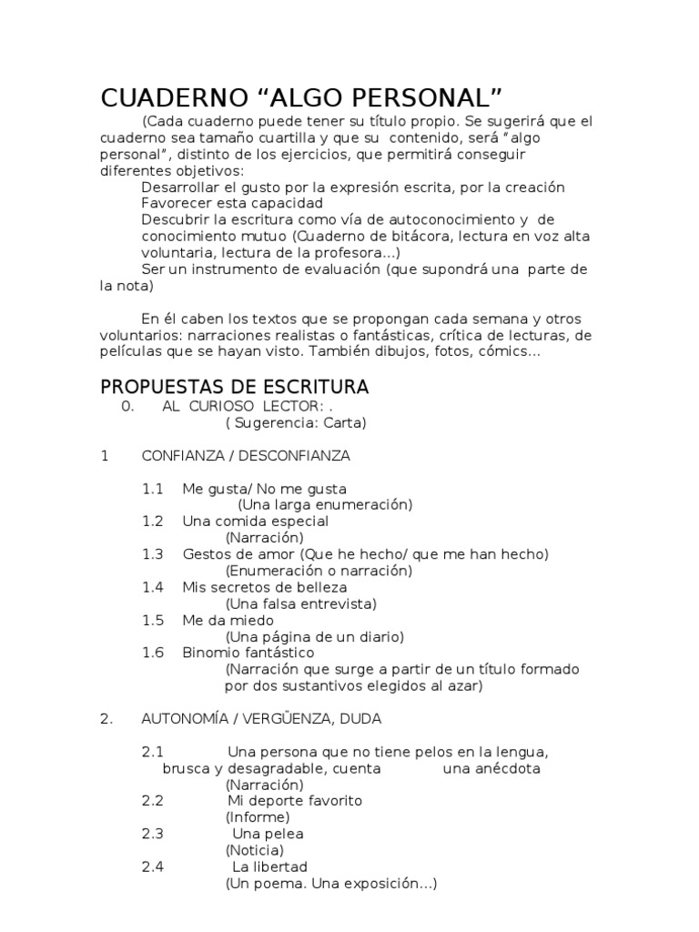Cuaderno Personal: Propuestas de Escritura | PDF | Adultos | Sicología