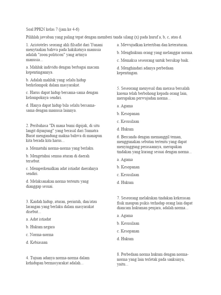 Soal PPKN Kelas 7 Tugaas | PDF