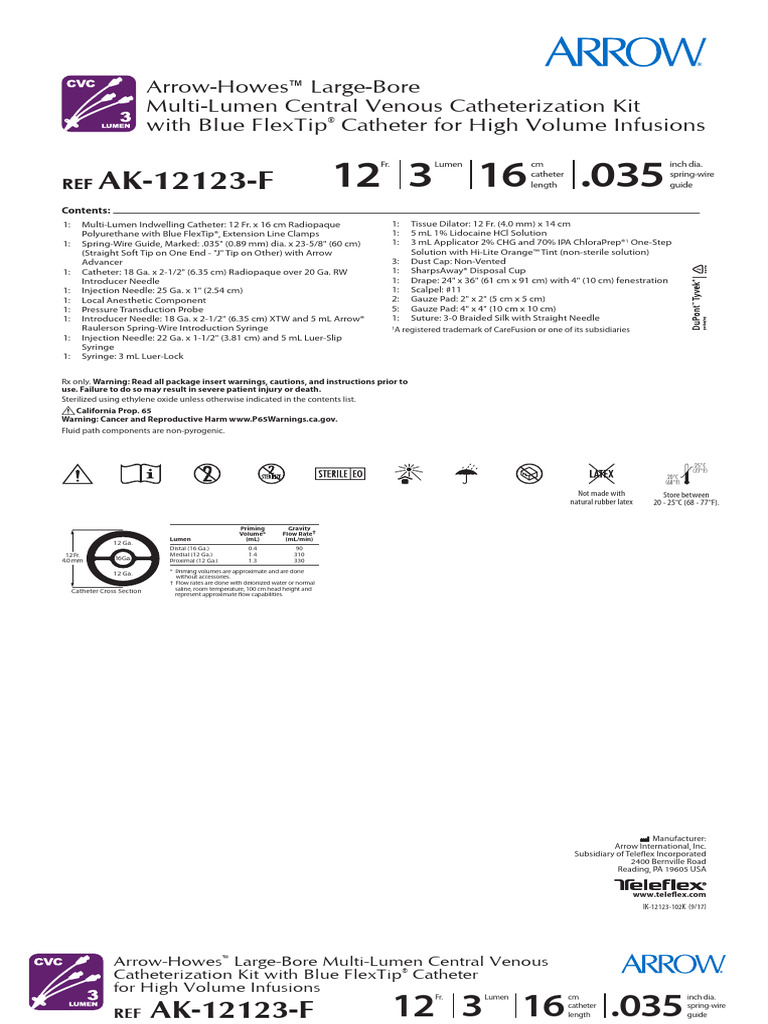 Arrow-Howes™ Large-Bore Multi-Lumen Central Venous Catheterization Kit ...