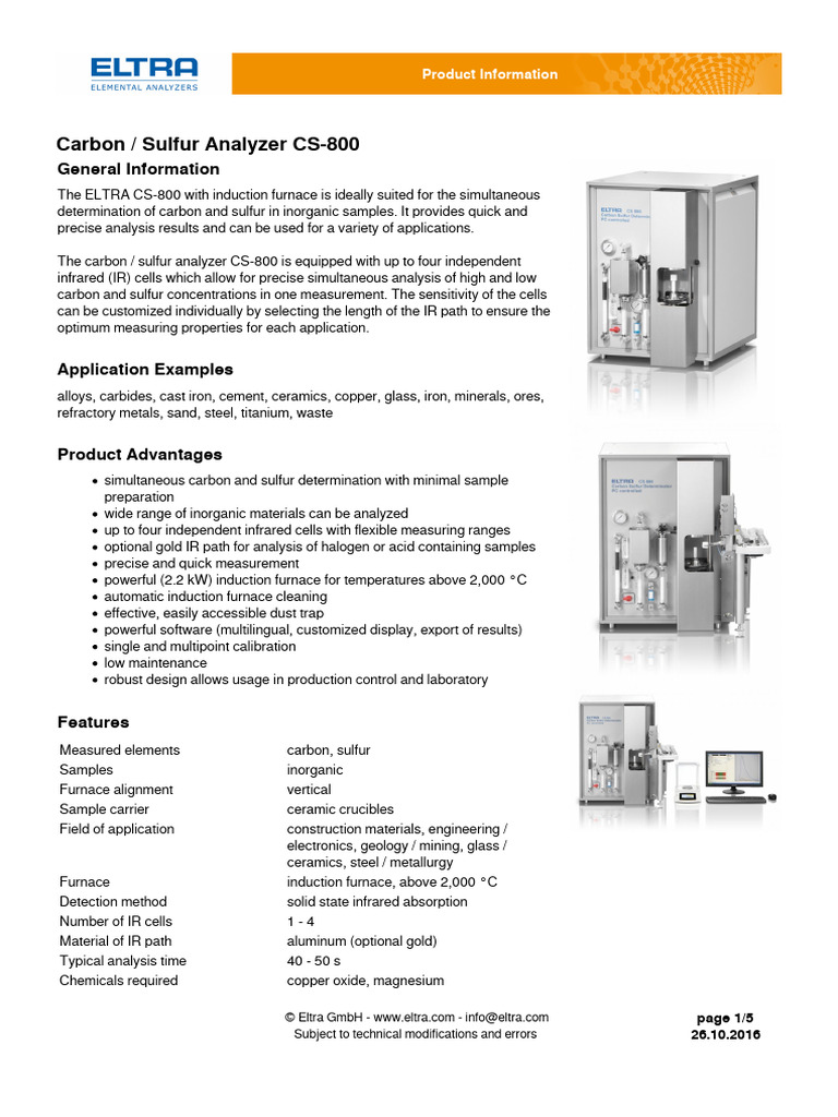 Carbon Sulfur Analyzer Cs 800 | PDF | Oxide | Carbon