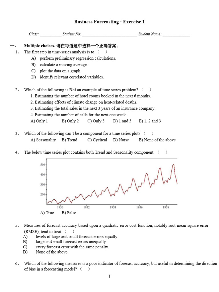 BusinessForecasting Exe1 2024 | PDF | Forecasting | Seasonality