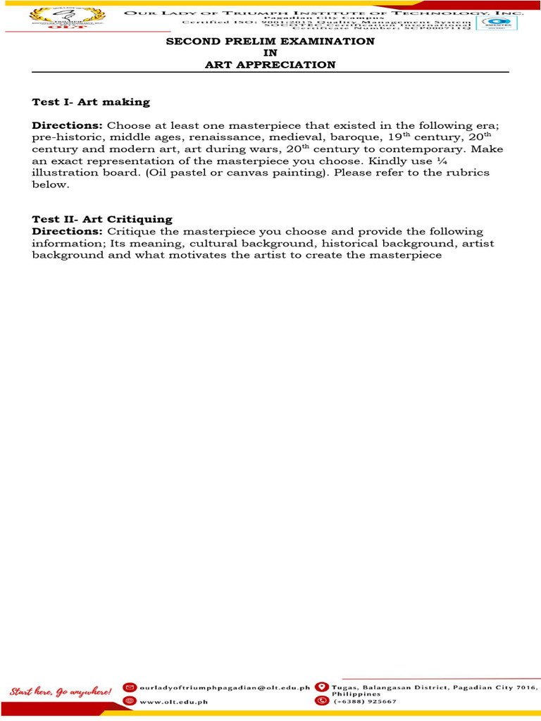 Art Appreciation Exam: Masterpiece Project | PDF | Composition (Visual ...