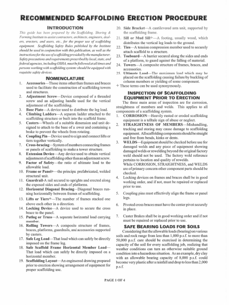 Recommended Scaffolding Erection Procedure | PDF