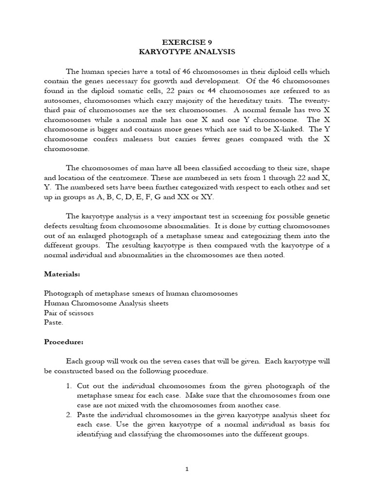 Karyotype Analysis Exercise Guide | PDF | Science & Mathematics