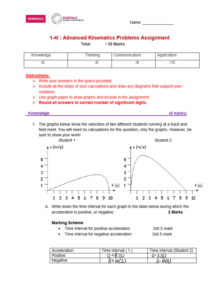 SPH3U 1-4I - Advanced Kinematics Problems Assignment Updated | PDF ...