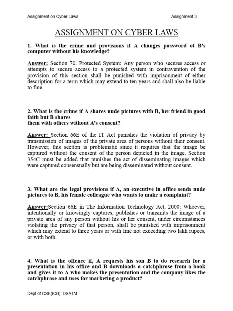 Assignment On Cyberlaws | PDF | Crimes | Crime & Violence