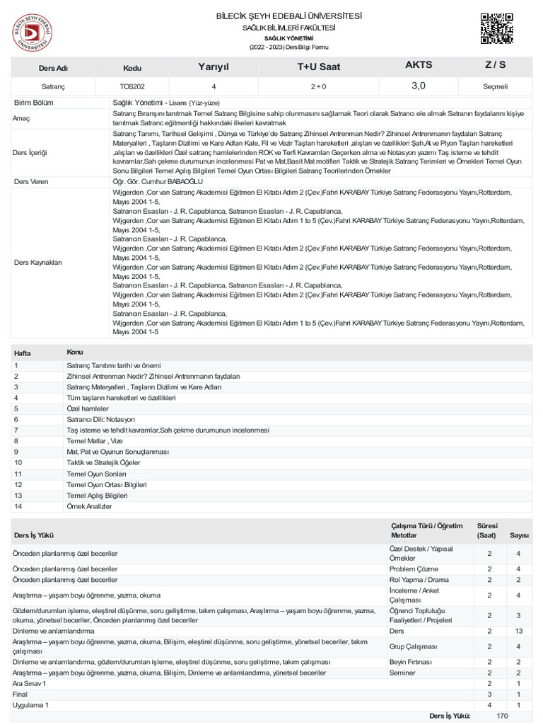 Yarıyıl T+U Saat Akts Z / S: Ders Adı Kodu | PDF