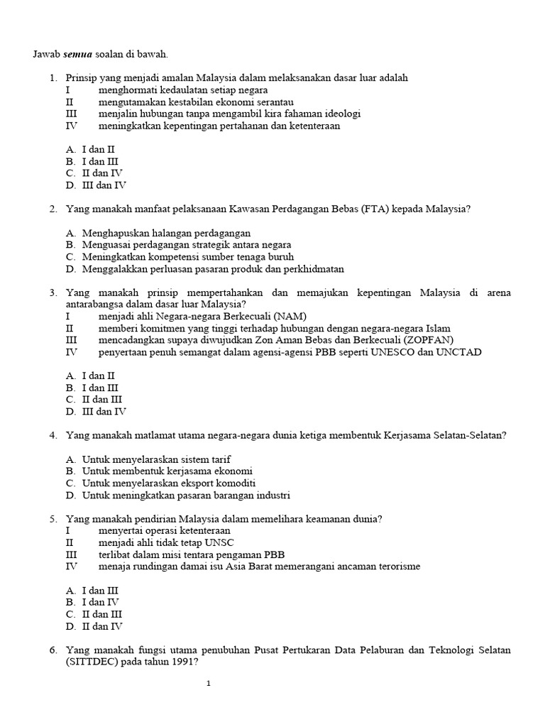 60 Soalan Onjektif | PDF | Politics | Social Science