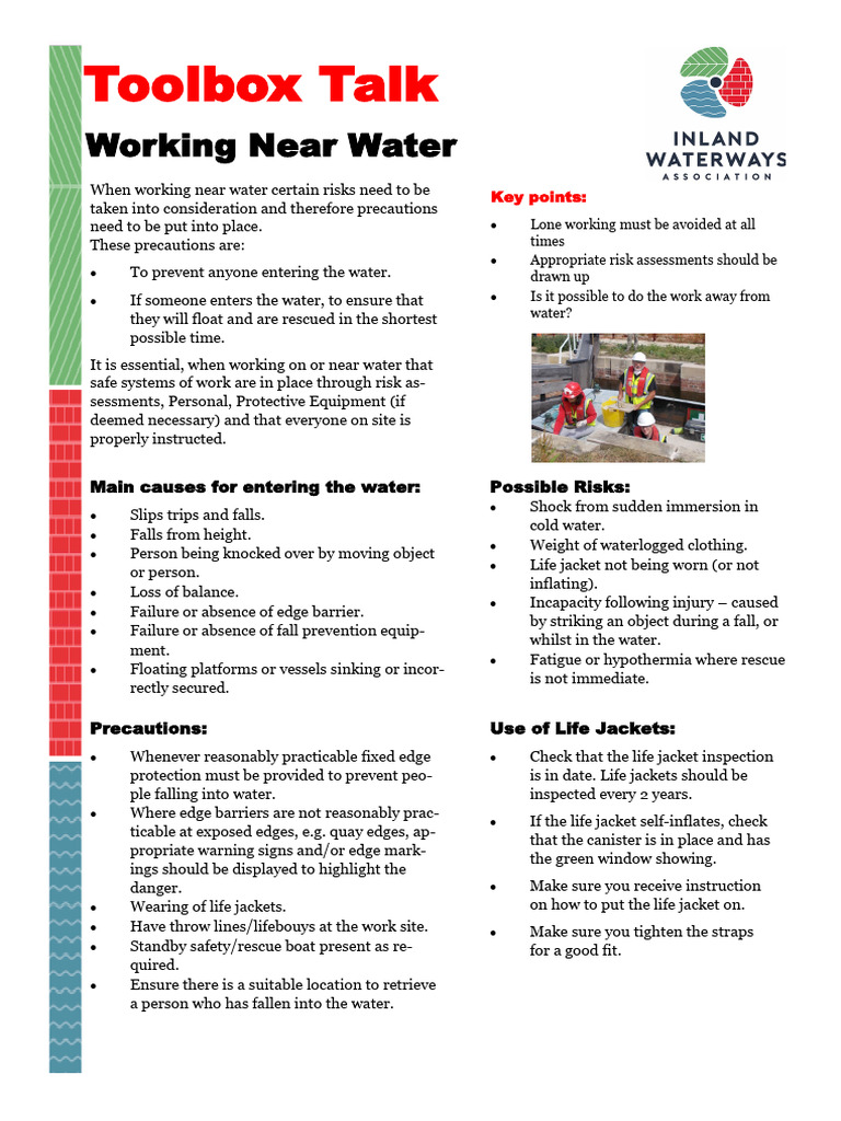 Toolbox Talk Working Near Water | PDF | Occupational Safety And Health | Safety