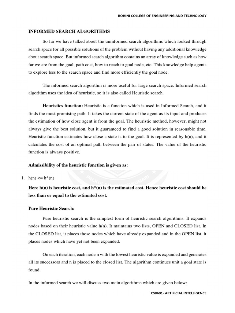 Informed Search AI MID2 Unit 2 | PDF | Theoretical Computer Science | Algorithms