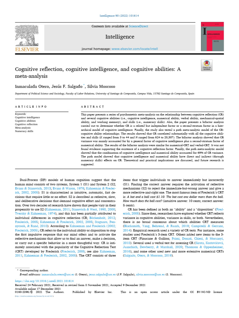 Cognitive Reflection and Intelligence Meta-Analysis | PDF | Career ...