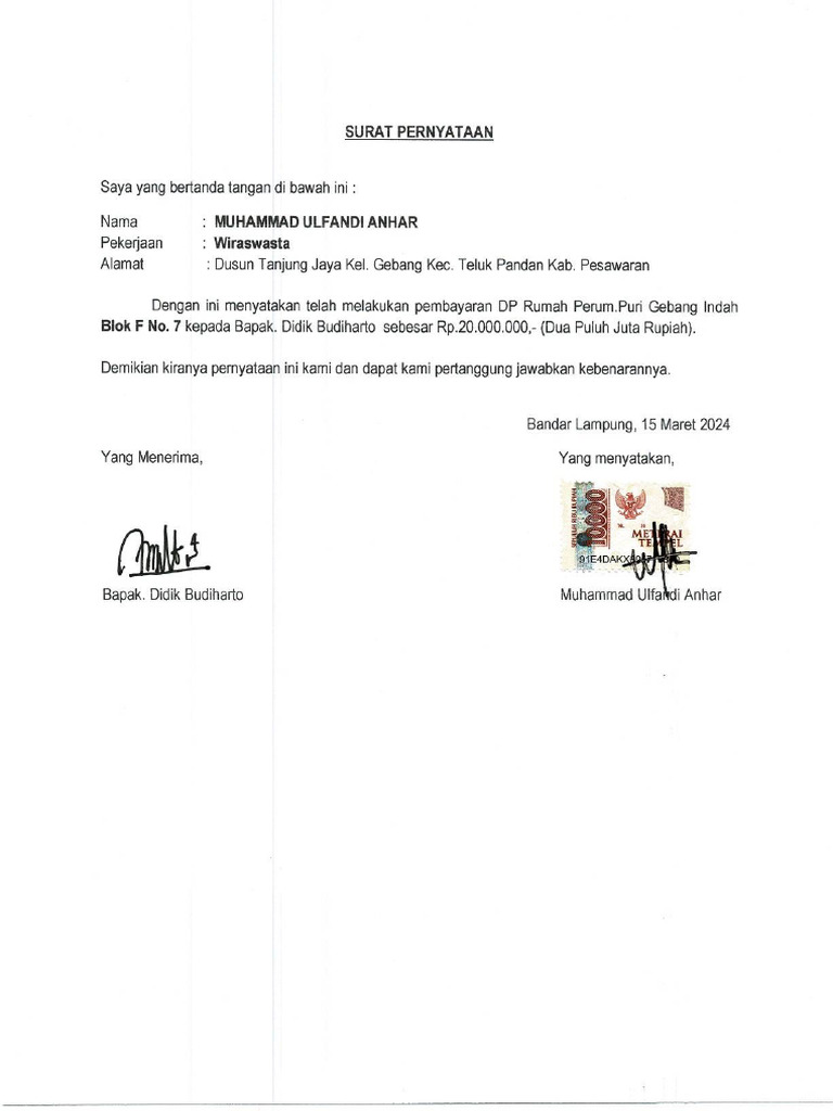 Surat Pernyataan DP | PDF