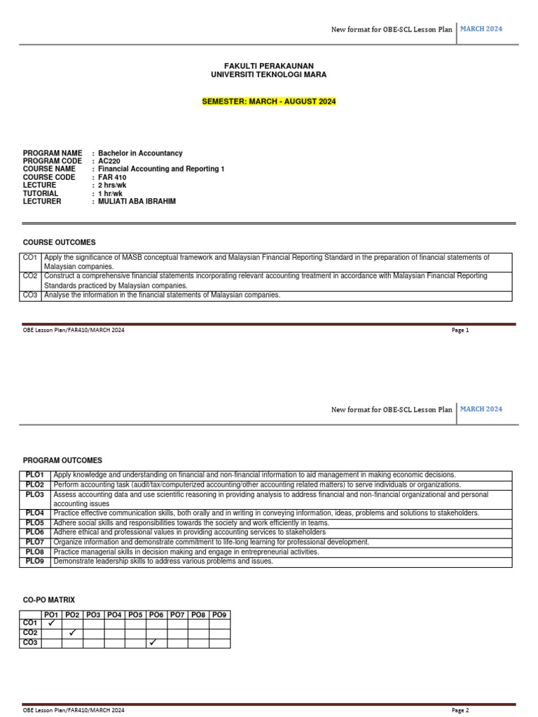 Far410 New Format Obe Lesson Plan | PDF | Financial Statement ...