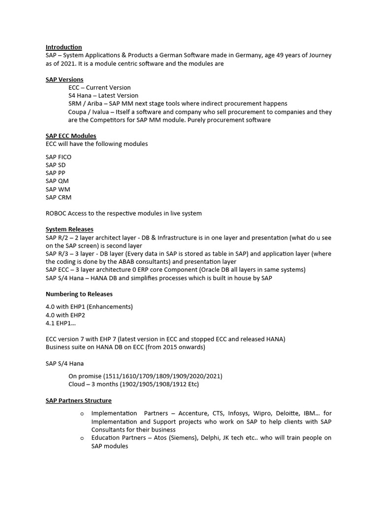 26 - 12 - 2021 - Introduction of SAP | PDF | Computing | Software