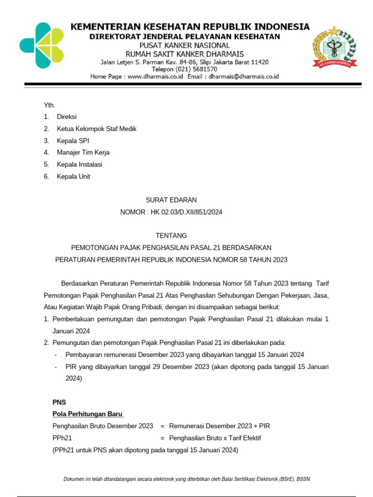 Surat Edaran Pemotongan Pajak Penghasilan Pasal 21 Berdasarkan Peraturan Pemerintah Republik ...