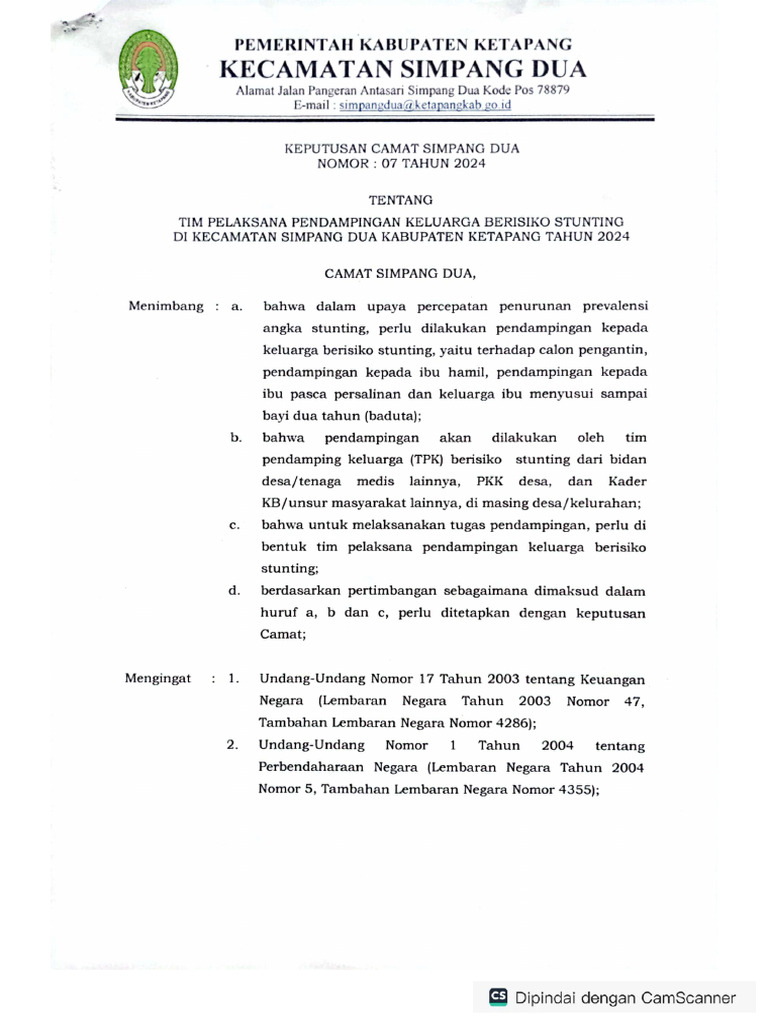 SK TPK Kec. Simpang Dua Tahun 2024 | PDF