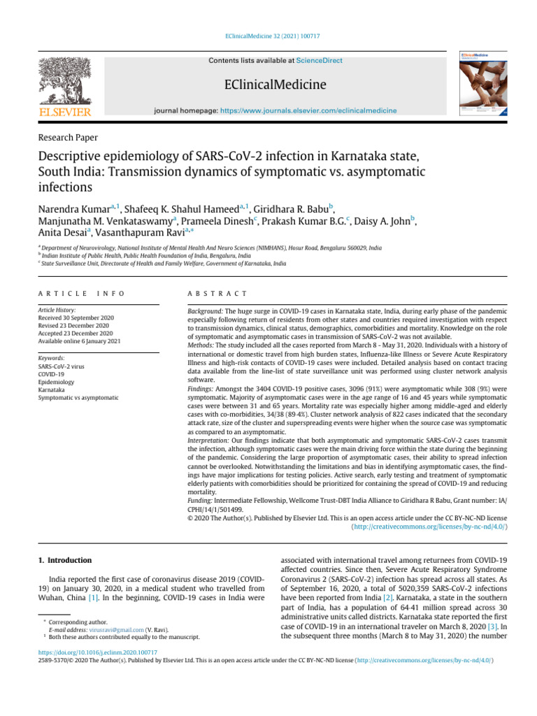 Descriptive Epidemiology of SARS-CoV-2 Infection in Karnataka State ...