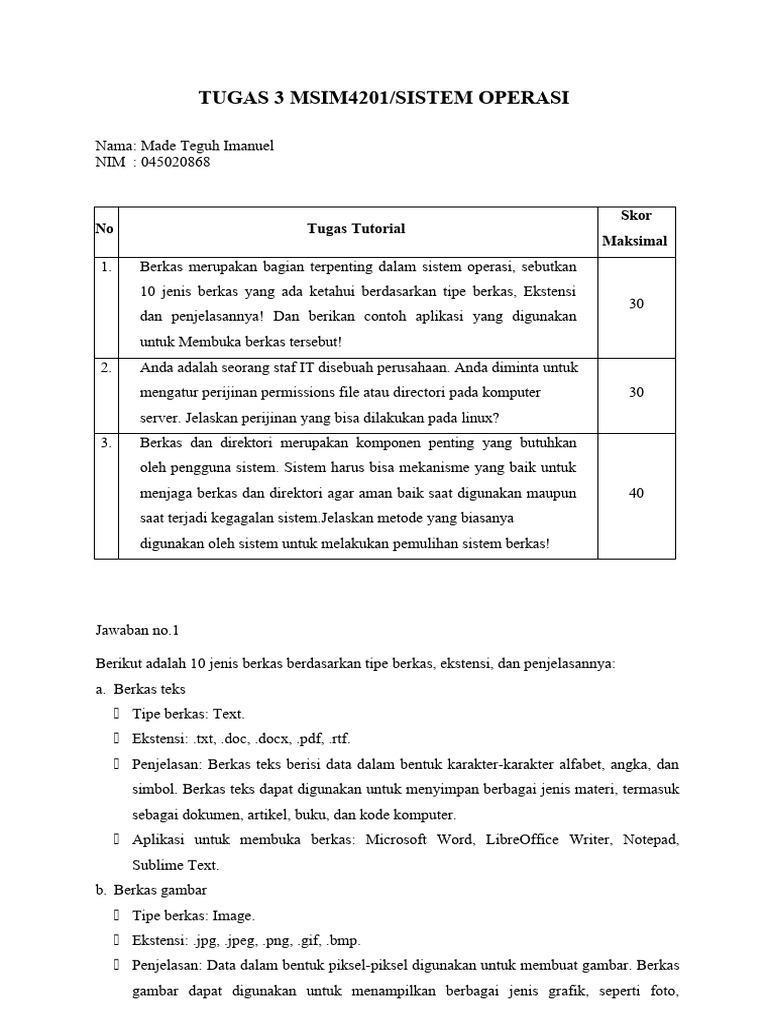 TUGAS 3 Sistem Operasi (MSIM4201) | PDF | Seni | Komputer