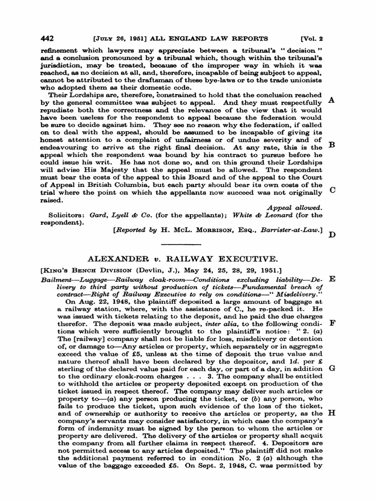 Alexander v Railway Executive - [1951] 2 All | PDF
