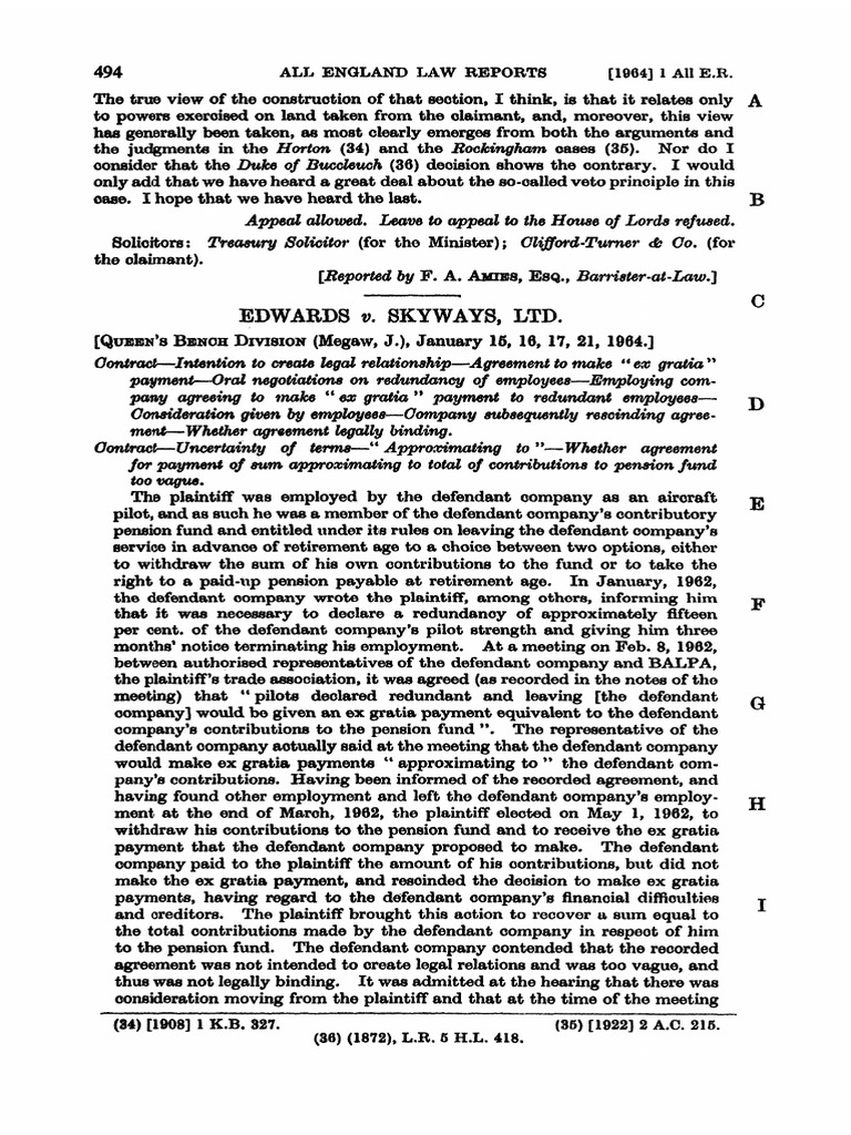 Edwards V Skyways LTD - (1964) 1 All ER 494 | PDF