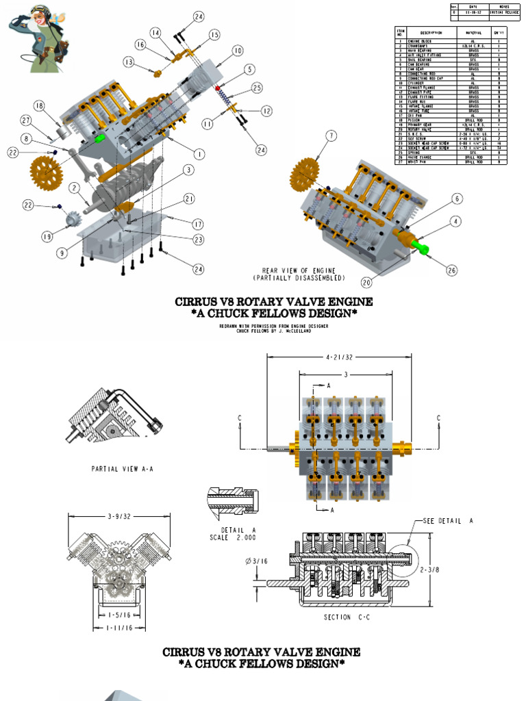 Cirrus V8 Rotary Valve Engine Blueprint | PDF | Drill | Engines